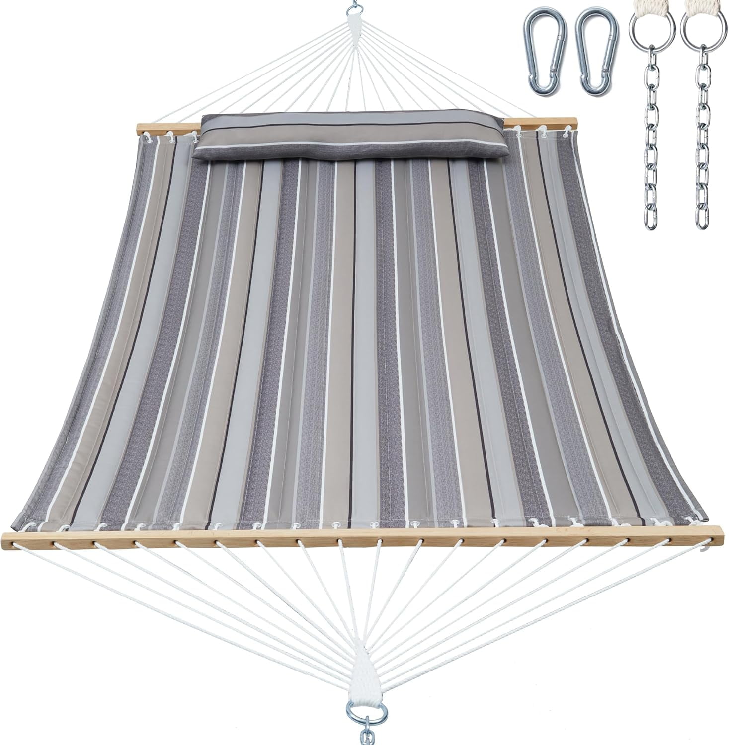 Double Quilted Fabric Tree Hammock with Spreader Bar, 14ft Hammocks 2 Person for Outside, Fits ...