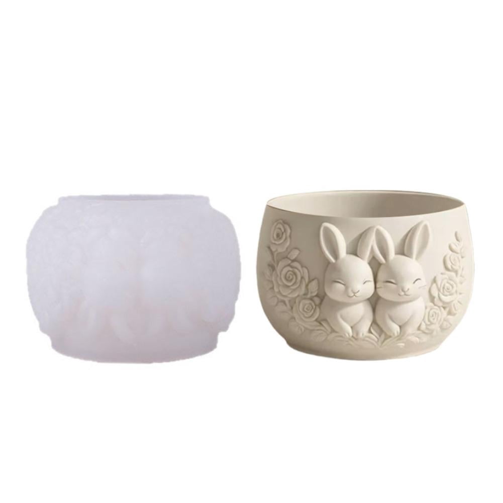 Double Rabbit Rose Silicone Mold, DIY Candle Planter 9.4x6cm, Gypsum ...