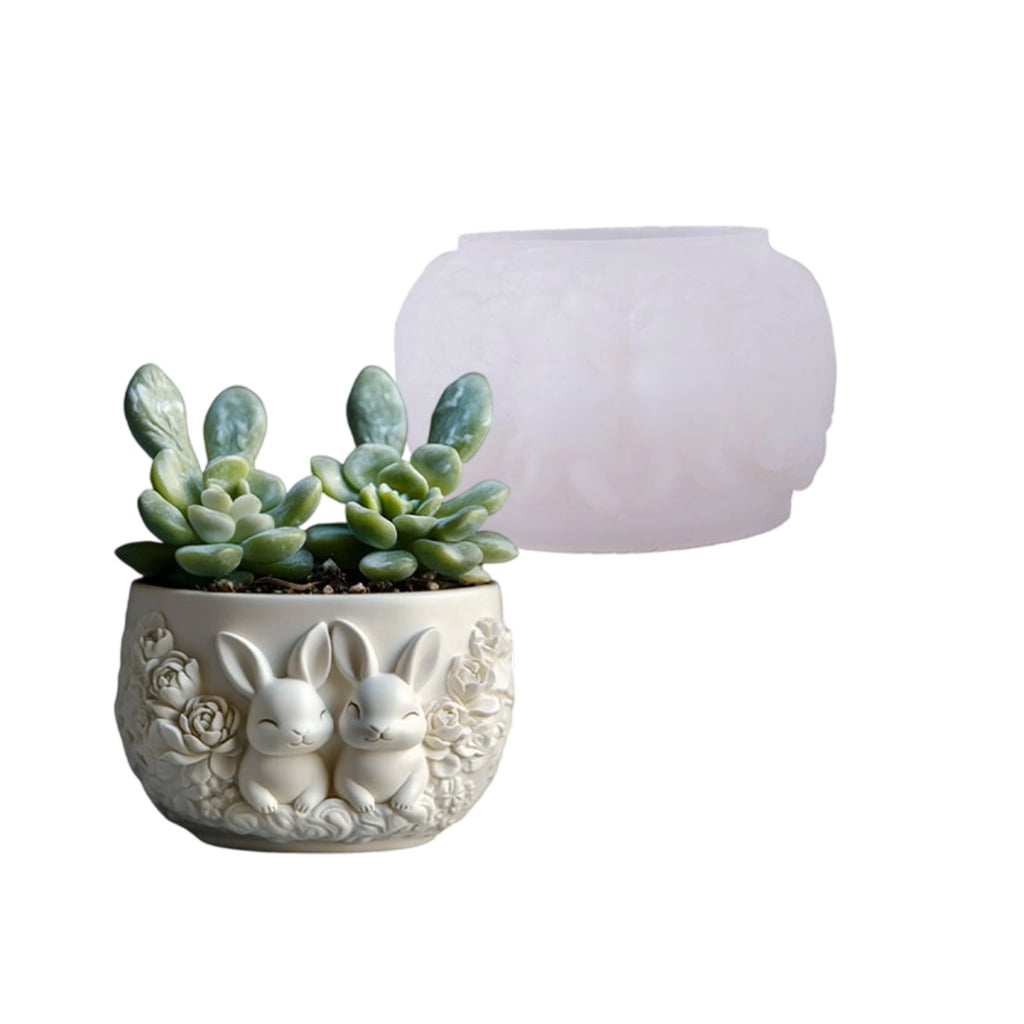 Double Rabbits Silicone Mold For Resin Planter Decorative Cement And ...