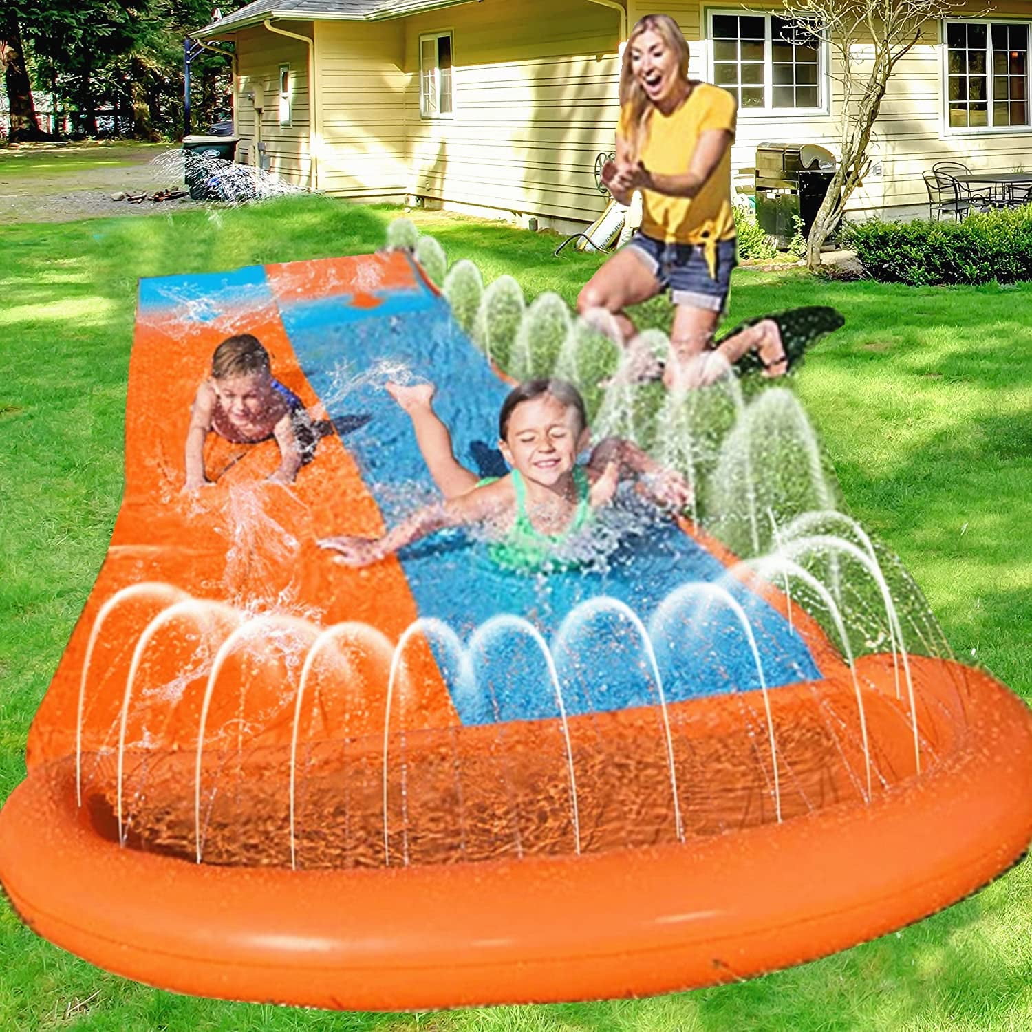 Double Racing Lane Slip and Slides for Kids, 16 Foot Giant Splash ...
