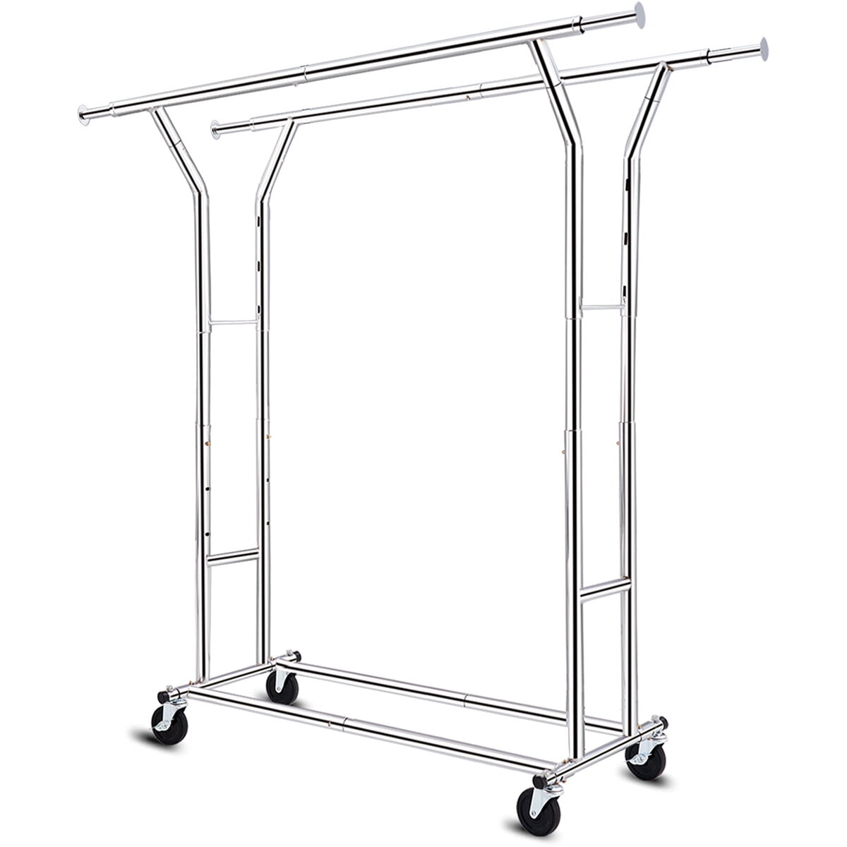 Double Rails Adjustable Collapsible Rolling Clothes Rack Garment Racks ...