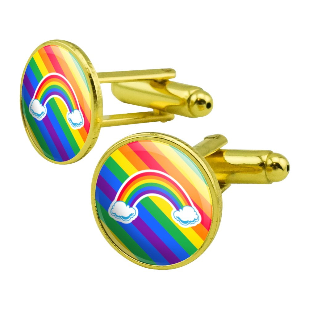 Double Rainbow with Clouds Round Cufflink Set Gold Color - Walmart.com