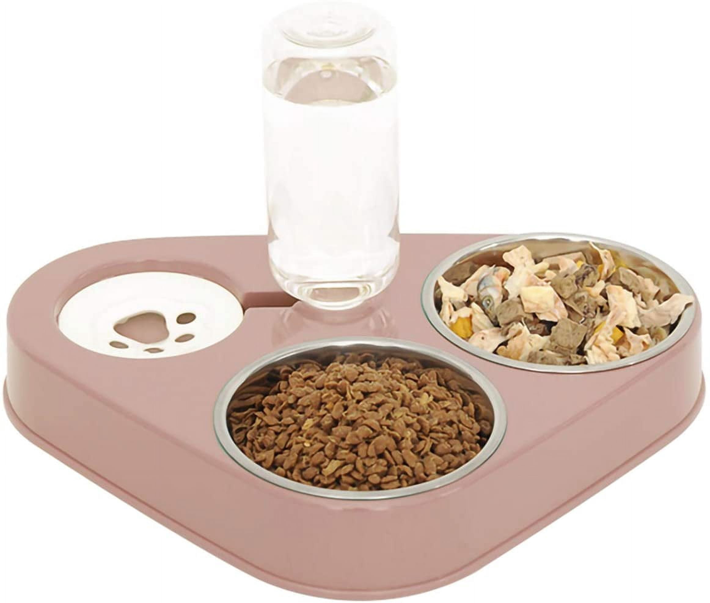 Double Raised Cat Bowl, 3 in 1 Anti-Vomiting Stainless Steel Cat Bowl ...