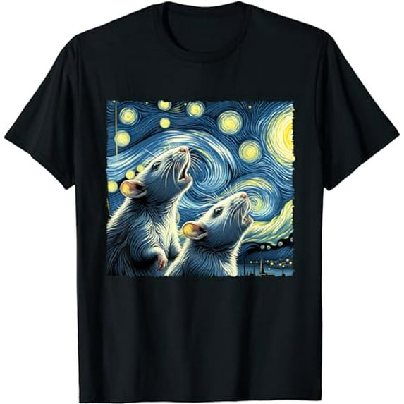 Double Rat Selfie With Howling Night Funny Rats Starry Night T-Shirt ...