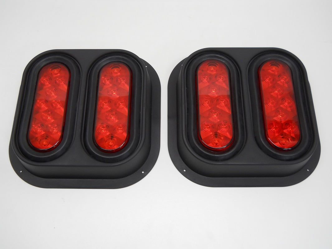 Double Red LED 6" Oval Stop Turn Brake Tail Lights / Black Mounting ...