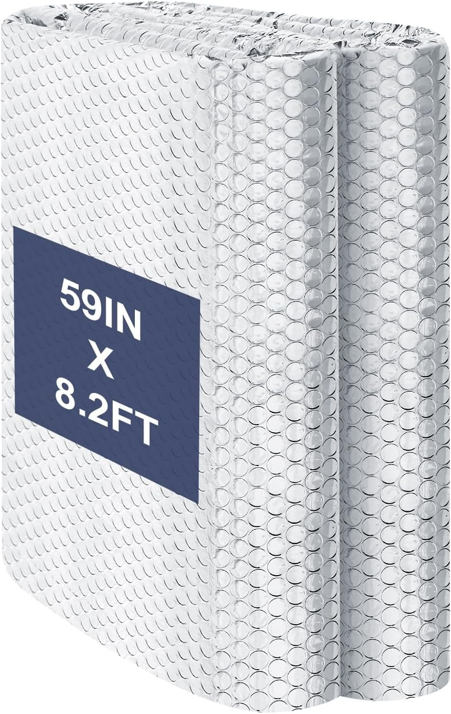 Double Reflective Bubble Foil Insulation Foam, 59IN X 8.2FT Aluminum ...
