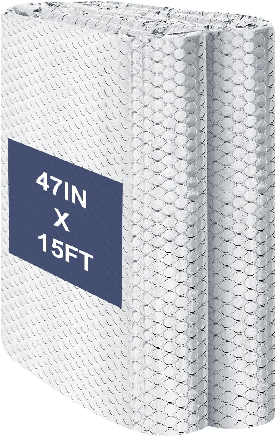 Double Reflective Insulation Roll, 47 in X 15 FT Window Insulation for Summer Heat, Aluminum ...