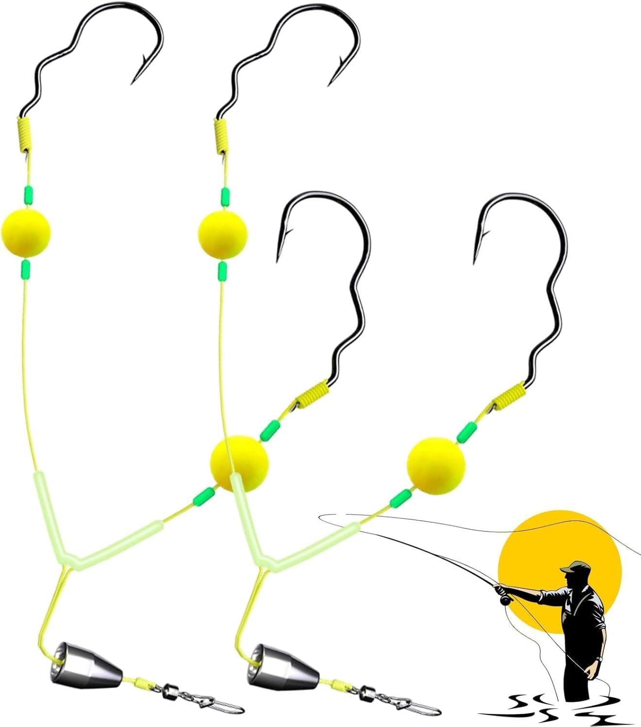 Double Reverse Fishing Hook Set, Anti-Tangle Gold Sleeve Jig Hooks for ...