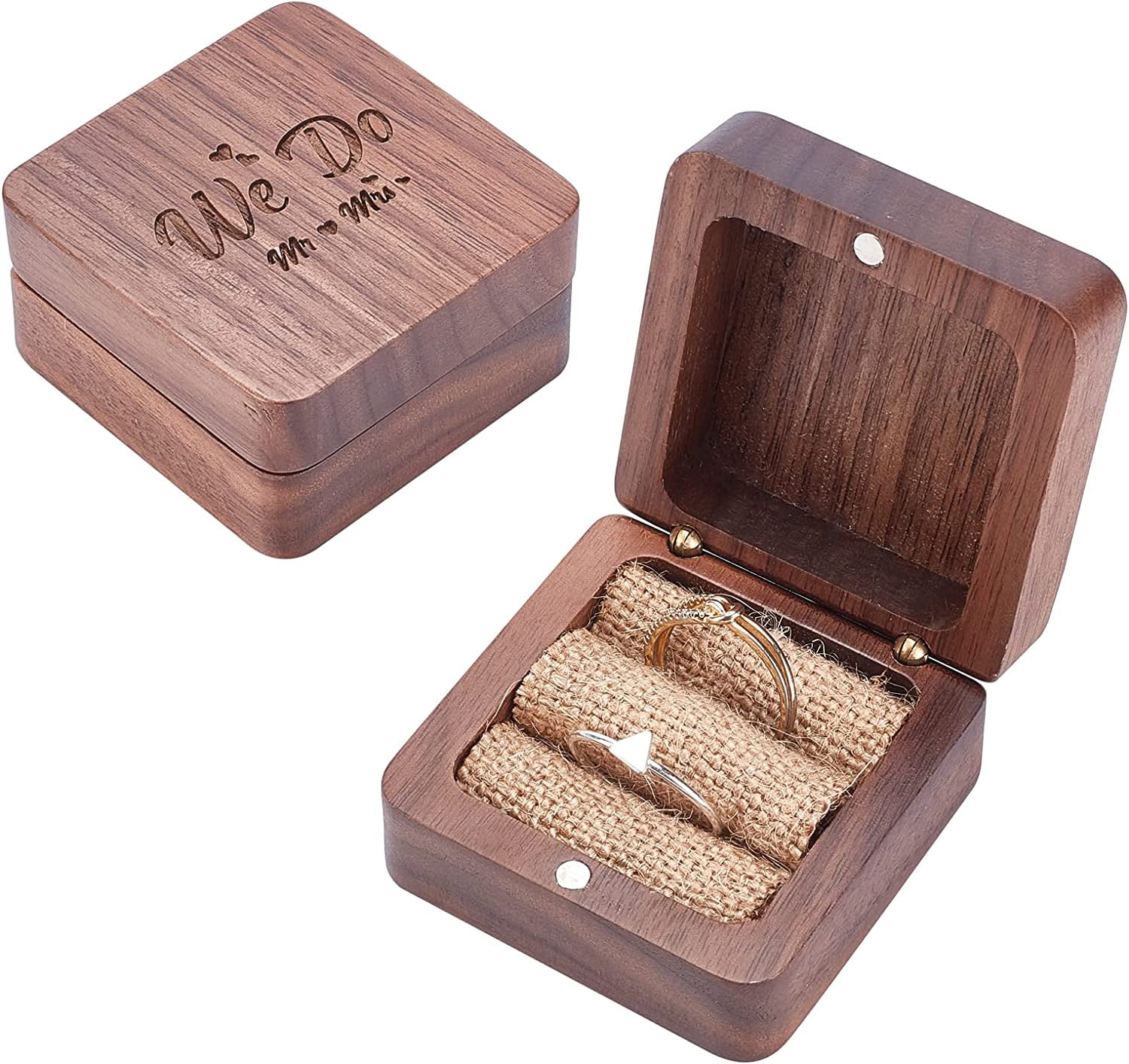 Double Ring Box “We Do” Ring Bearer Wooden Engraved Box Dual Wedding ...