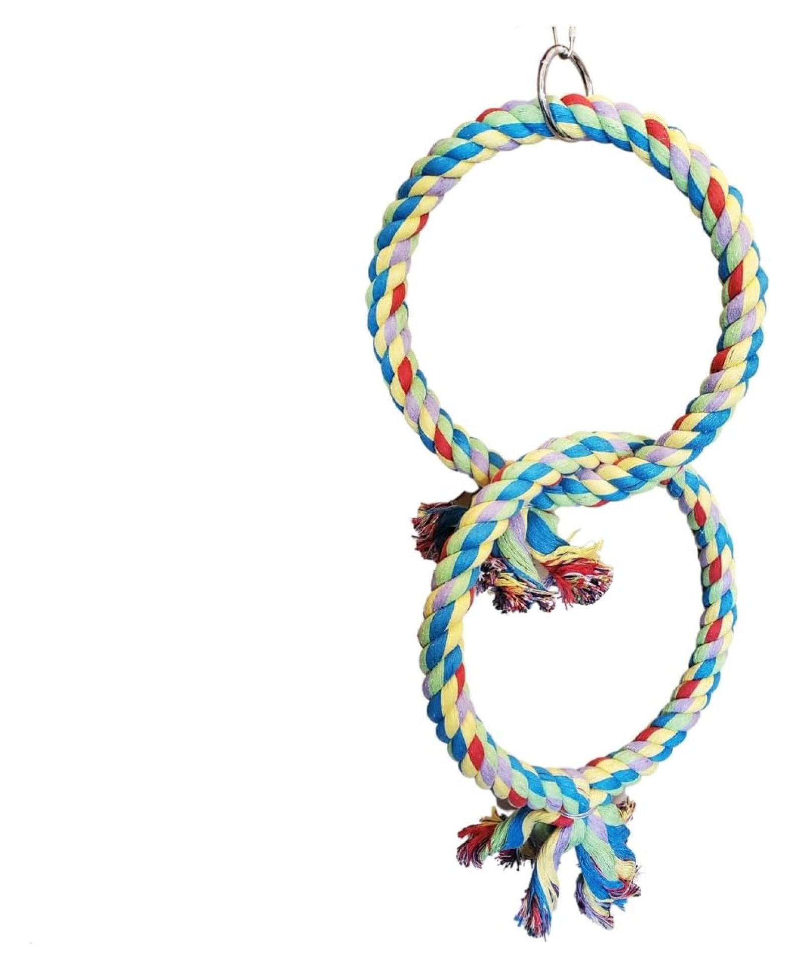 Double Ring & Swing Cotton Rope Cage Perch Hanging Swing for Parakeets ...