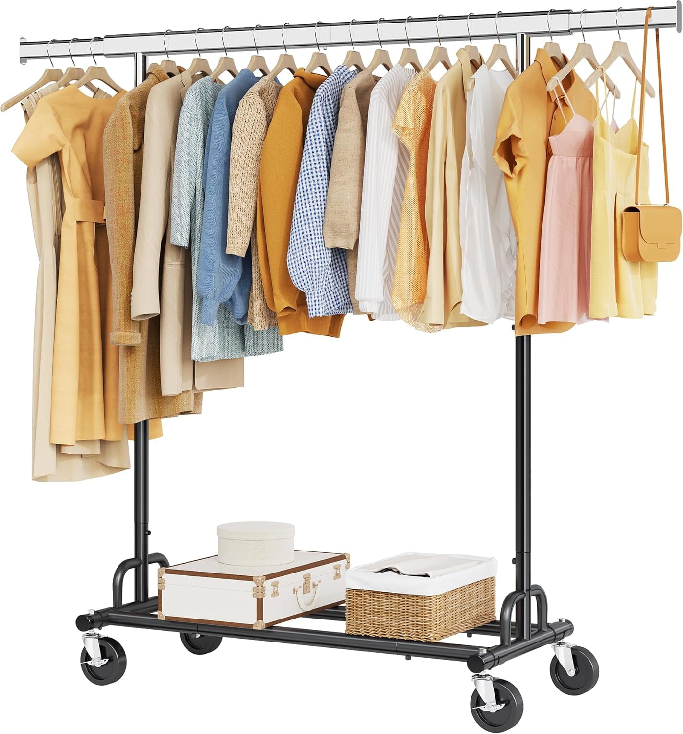Double Rod Clothes Rack Load 600 LBS, Heavy Duty Rolling Garment Rack ...