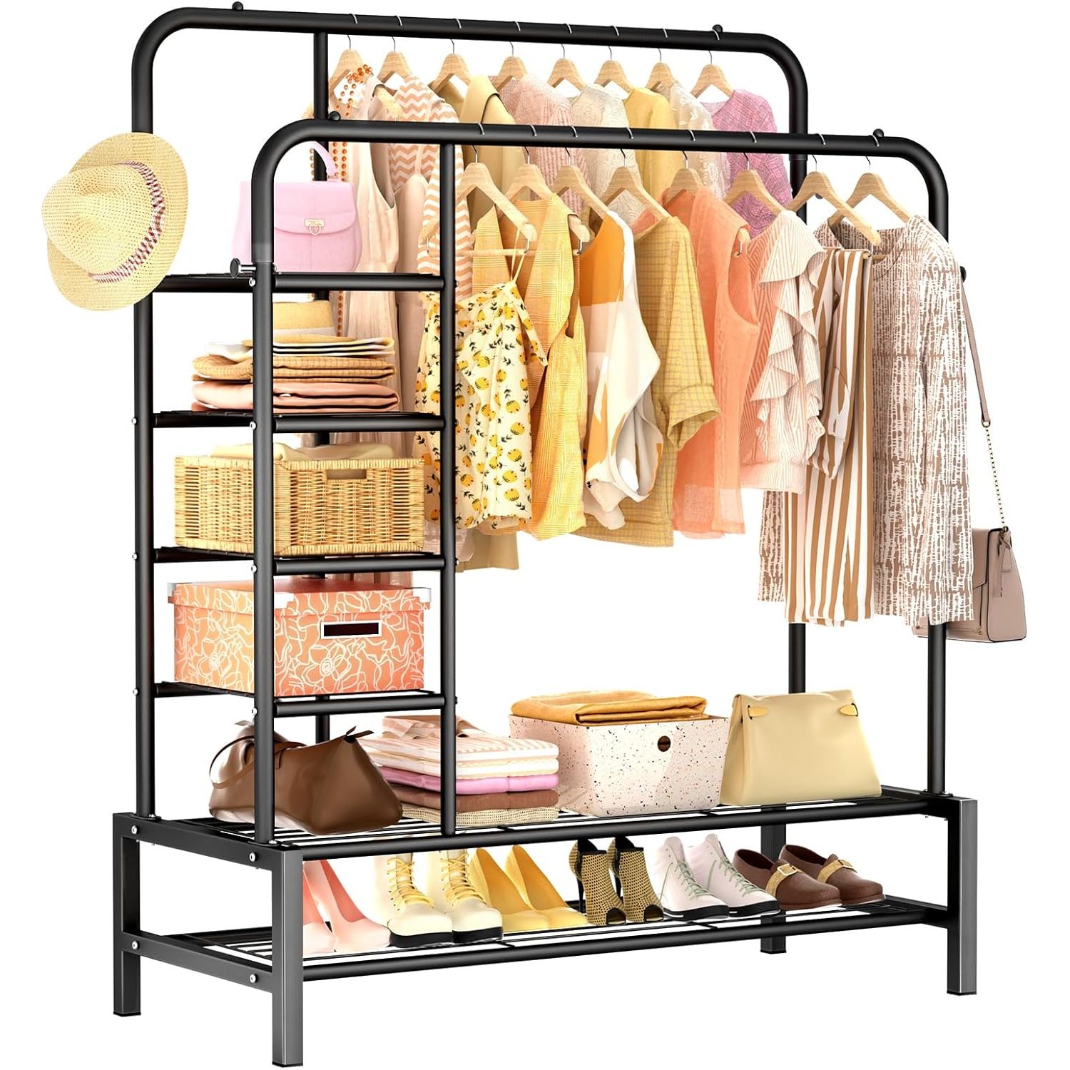 Double Rod Clothes Rack, Portable Clothing Garment Rack for Coat and ...