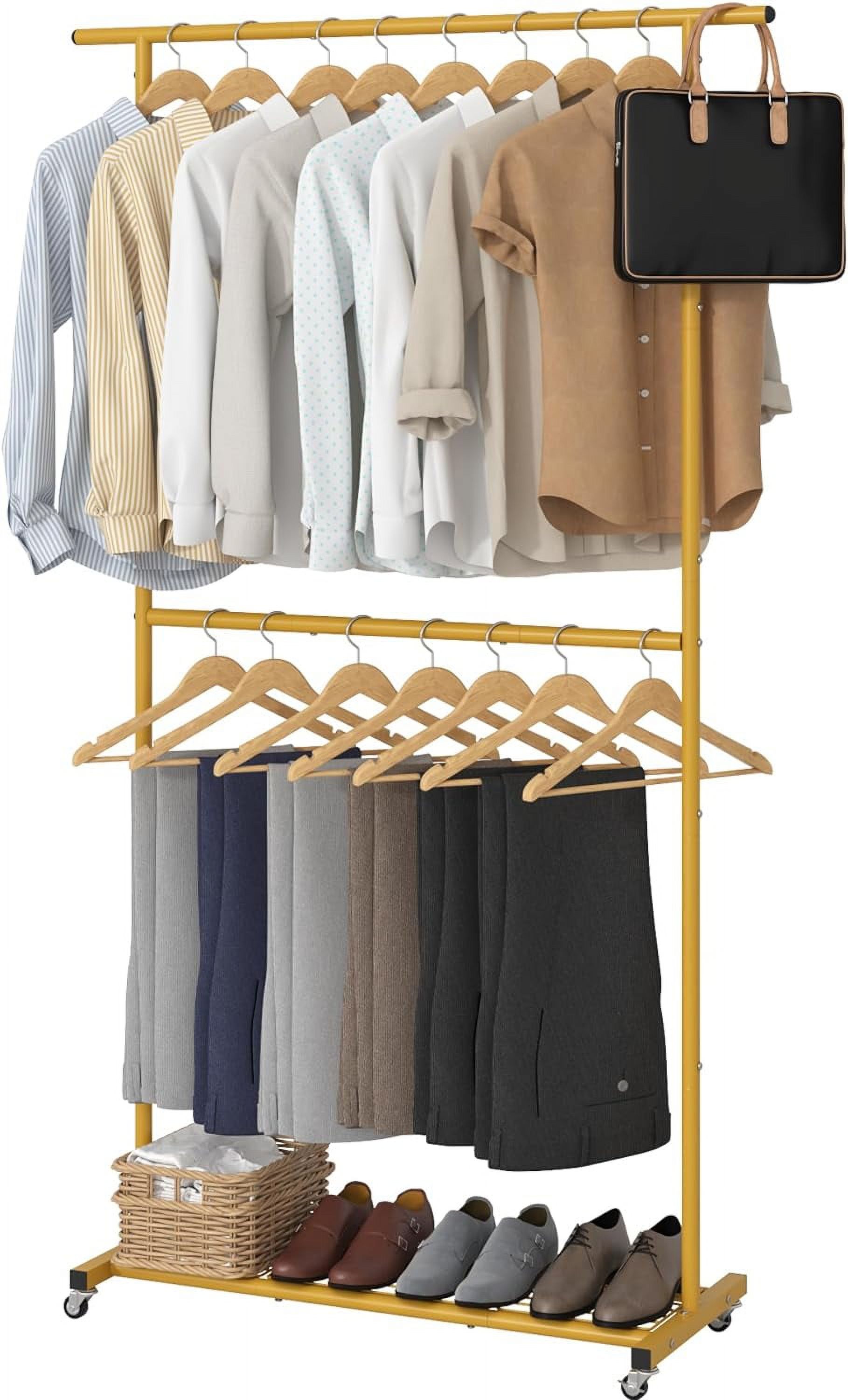 Double Rod Clothing Garment Rack, Rolling Coat Hanger with Bottom Mesh ...