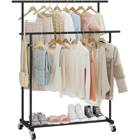 Double Rod Clothing Garment Rack,Rolling Hanging Clothes Rack,Portable ...