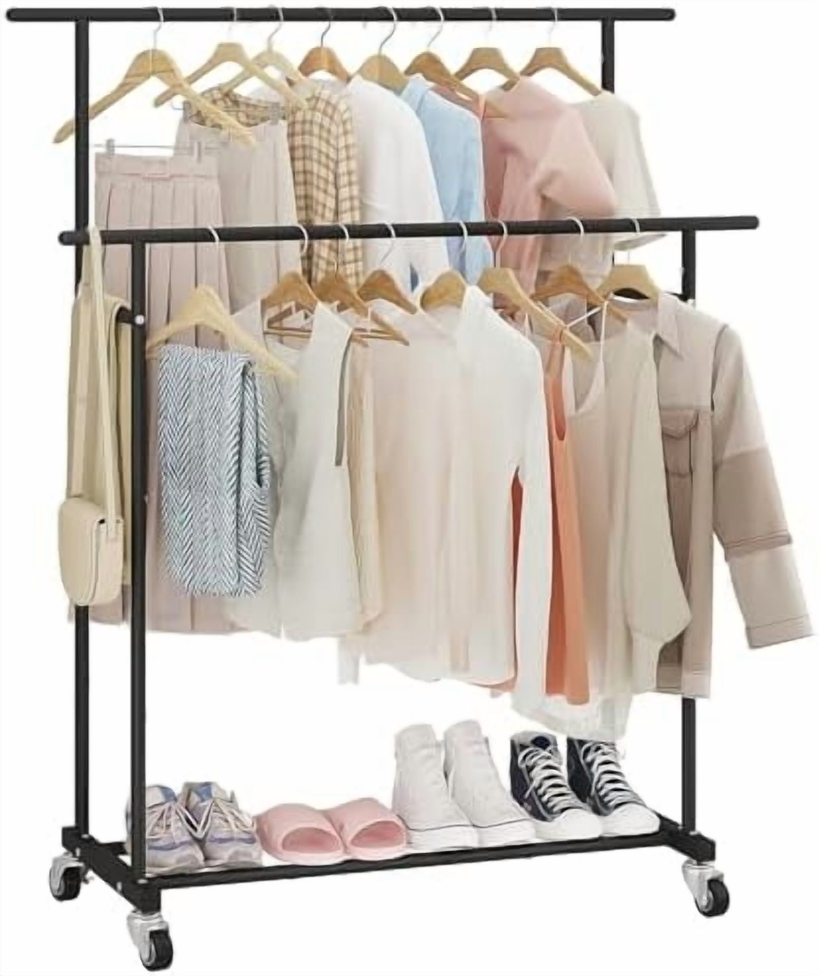 Double Rod Clothing Garment Rack,Rolling Hanging Clothes Rack,Portable ...