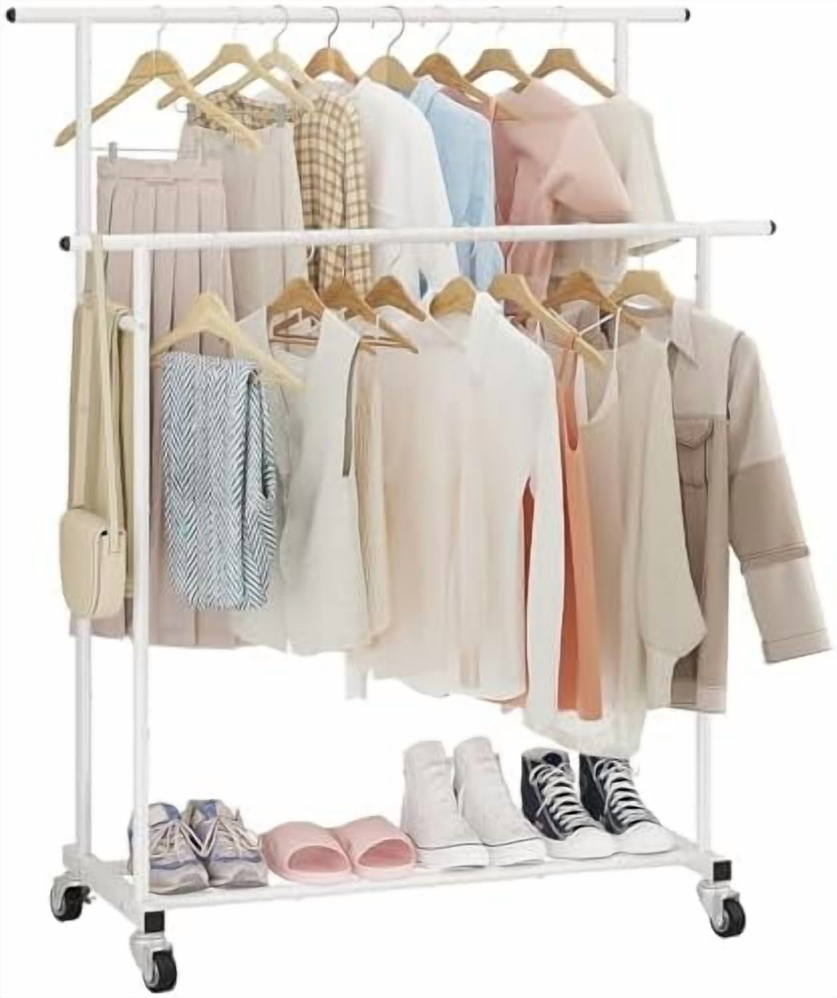 Double Rod Clothing Garment Rack,Rolling Hanging Clothes Rack,Portable ...