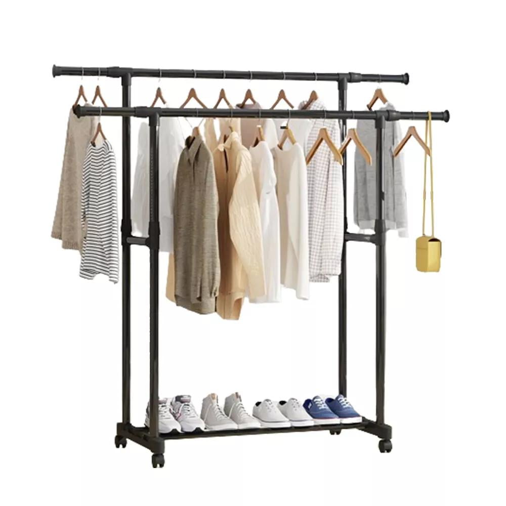 Double Rod Clothing Garment Rack Rolling Hanging Clothes Rack Portable ...