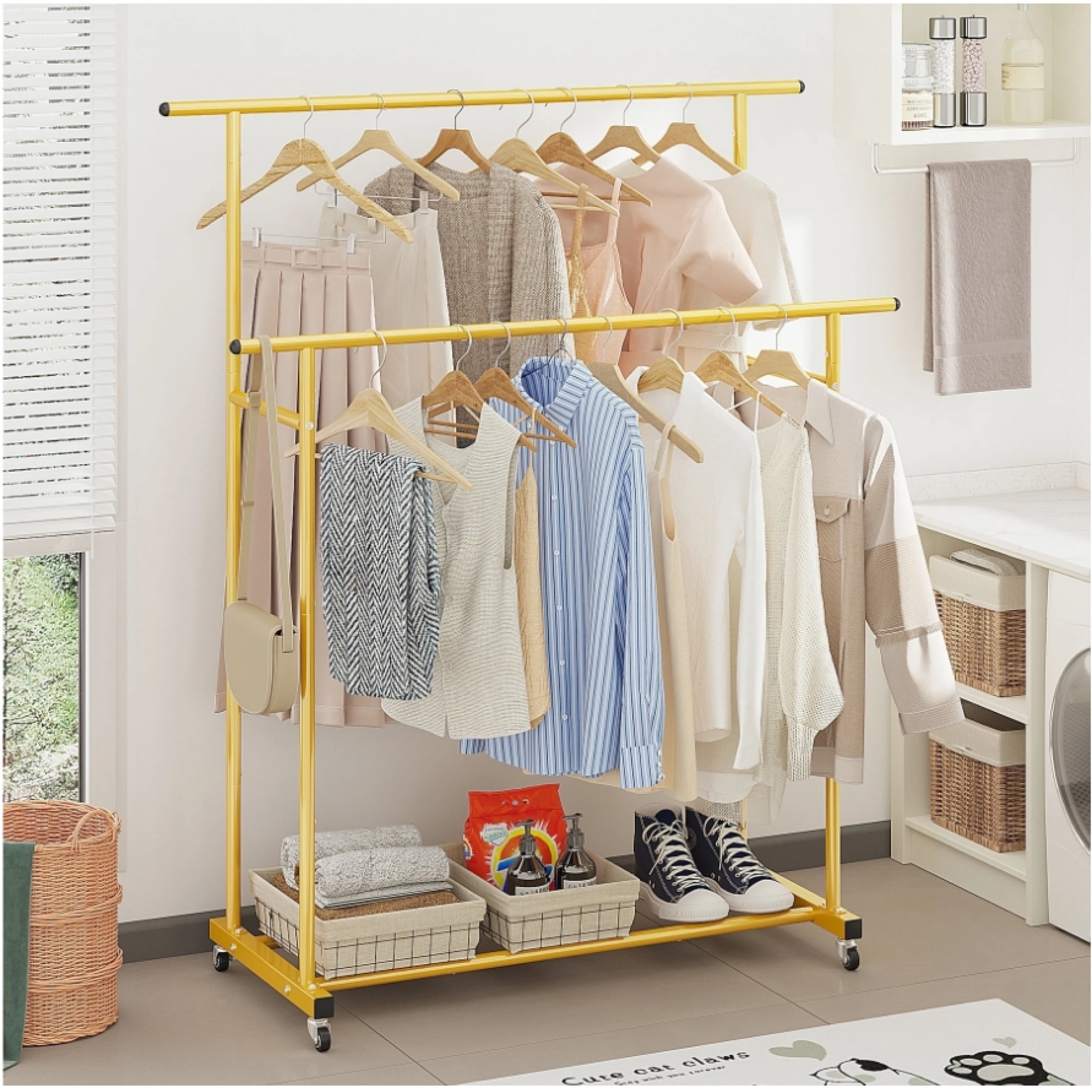 Double Rod Clothing Garment Rack,Rolling Hanging Clothes Rack,Portable ...