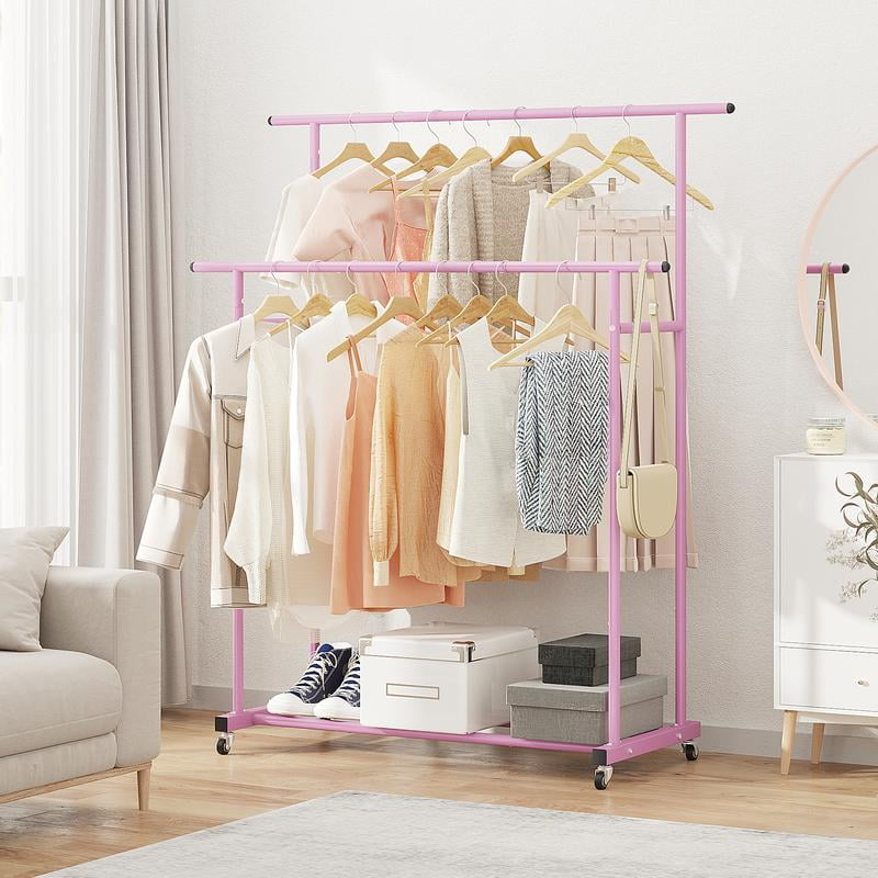 Double Rod Clothing Garment Rack,Rolling Hanging Clothes Rack,Portable ...