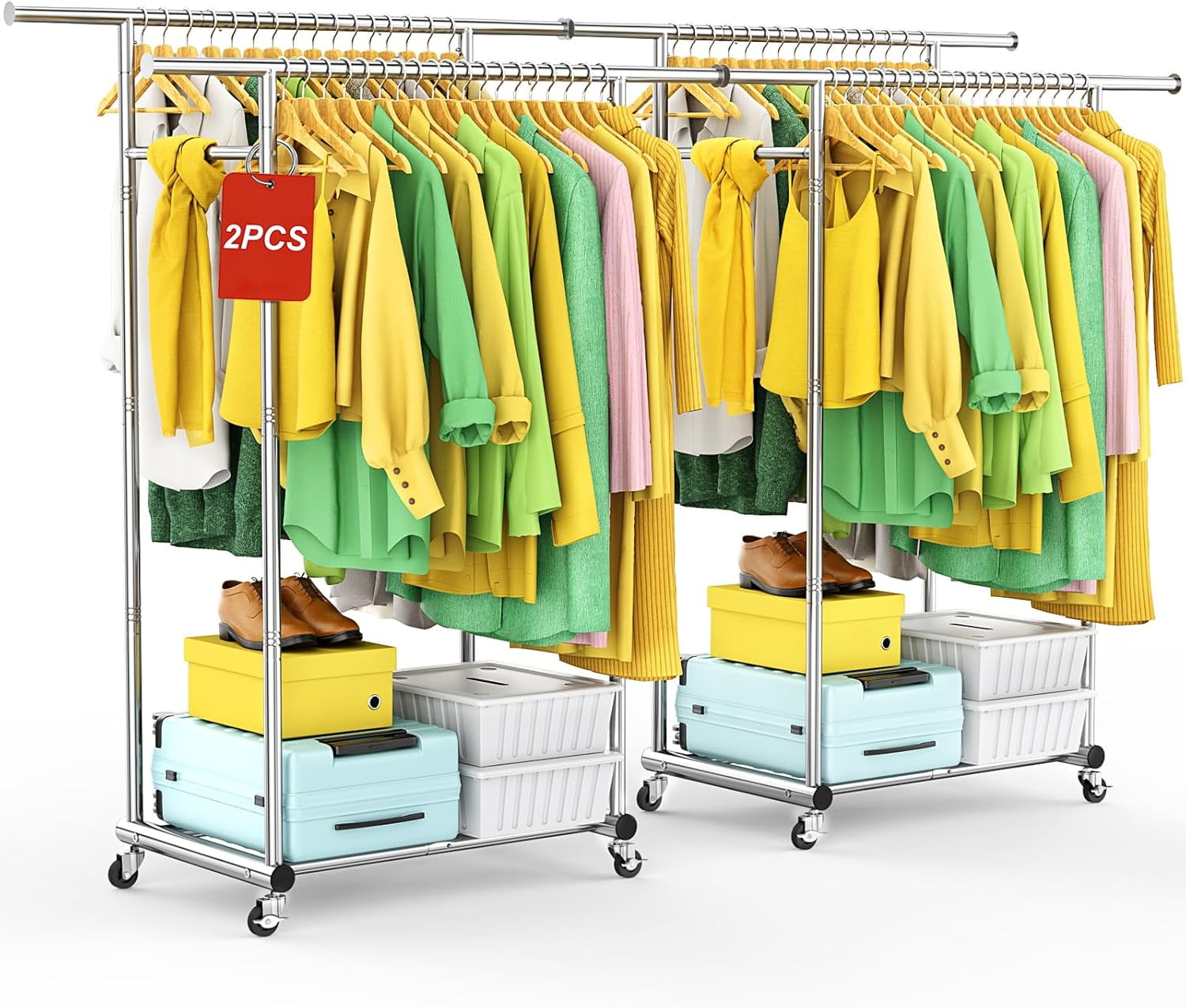 Double Rod Clothing Rack for Hanging Clothes, 100% Stainless Steel ...