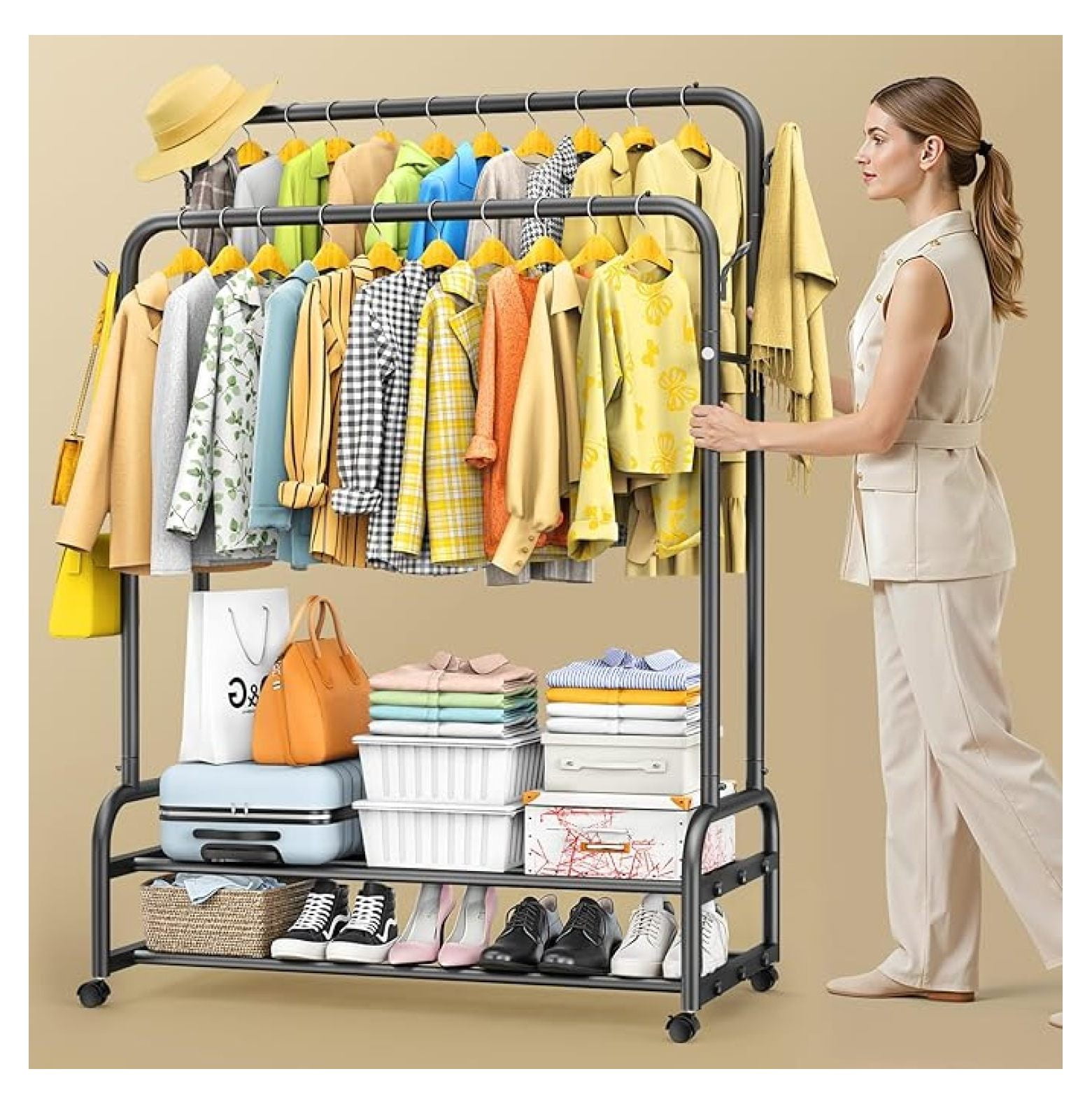 Double Rod Clothing Racks for Hanging Clothes - Heavy Duty Metal ...