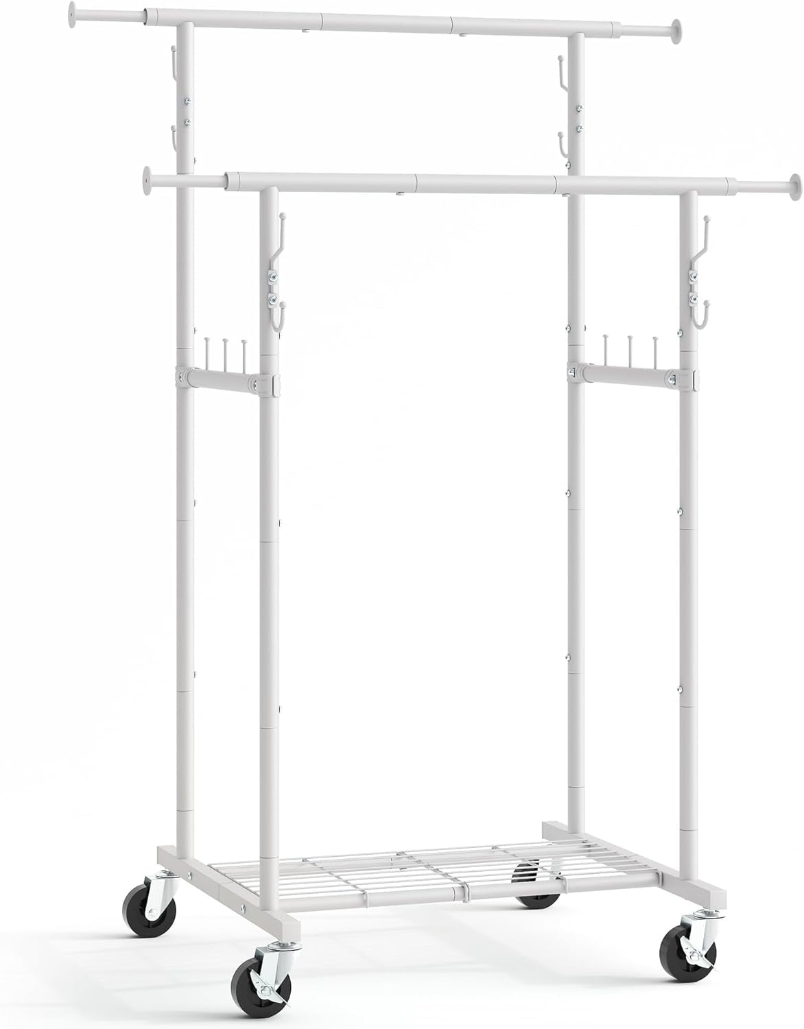 Double Rod Garment Rack, Heavy Duty Rolling Clothes Rack with Wheels ...