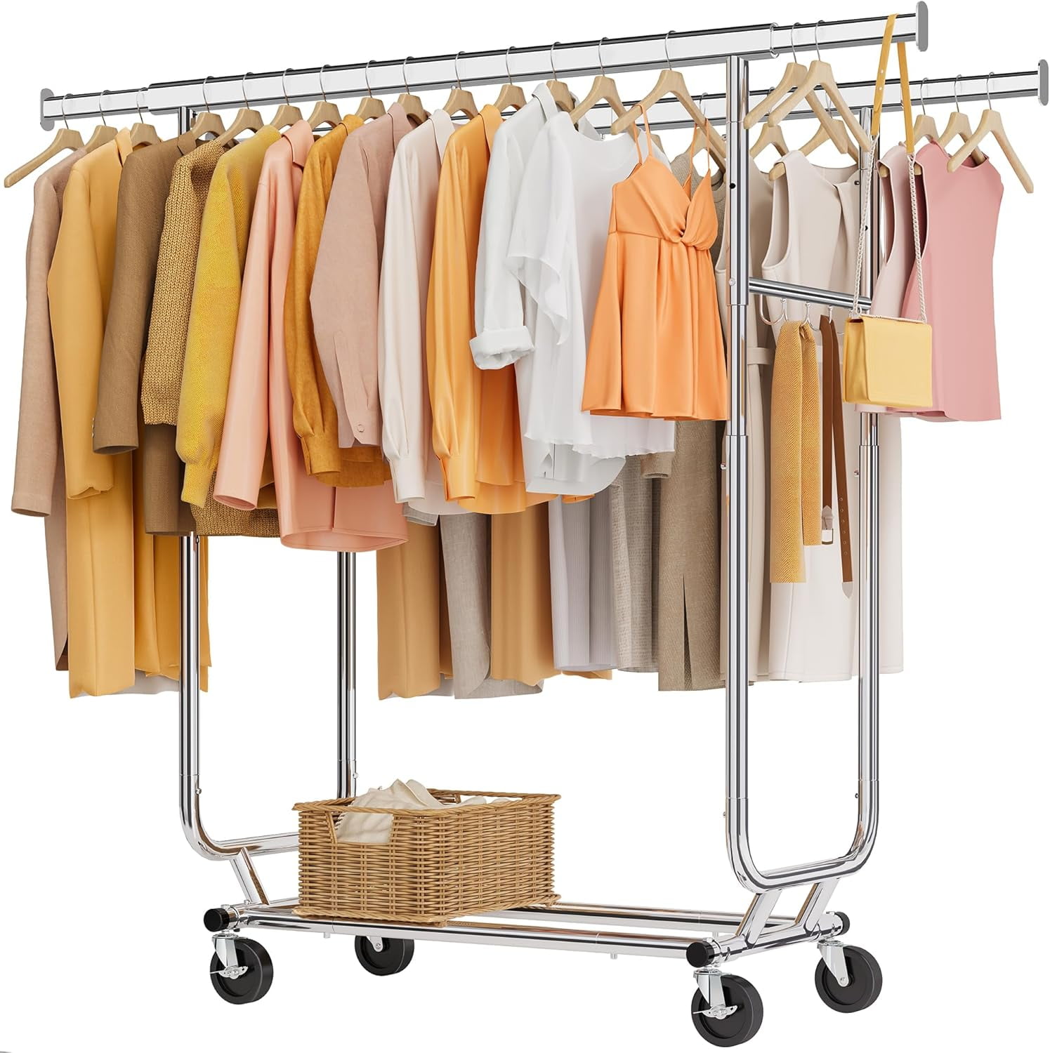 Double Rod Heavy Duty Clothes Rack 480 LBS, Rolling Clothing Rack for ...