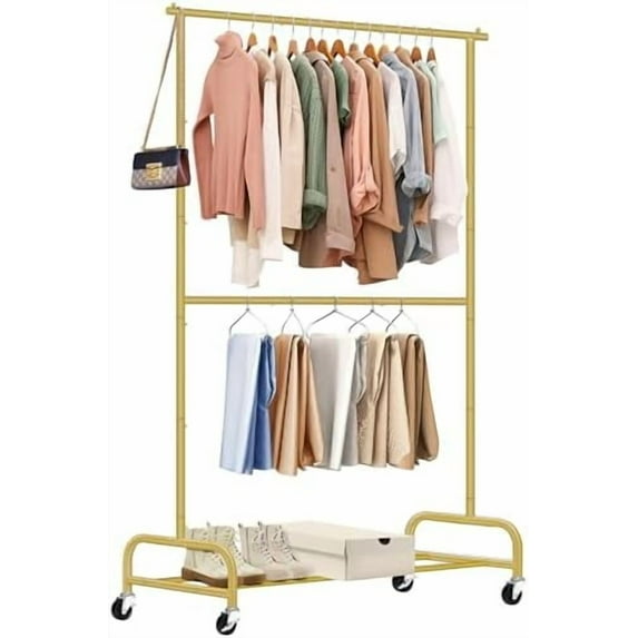 Double Rod Heavy Duty Clothes Racks for Hanging Clothes Rack, Metal ...
