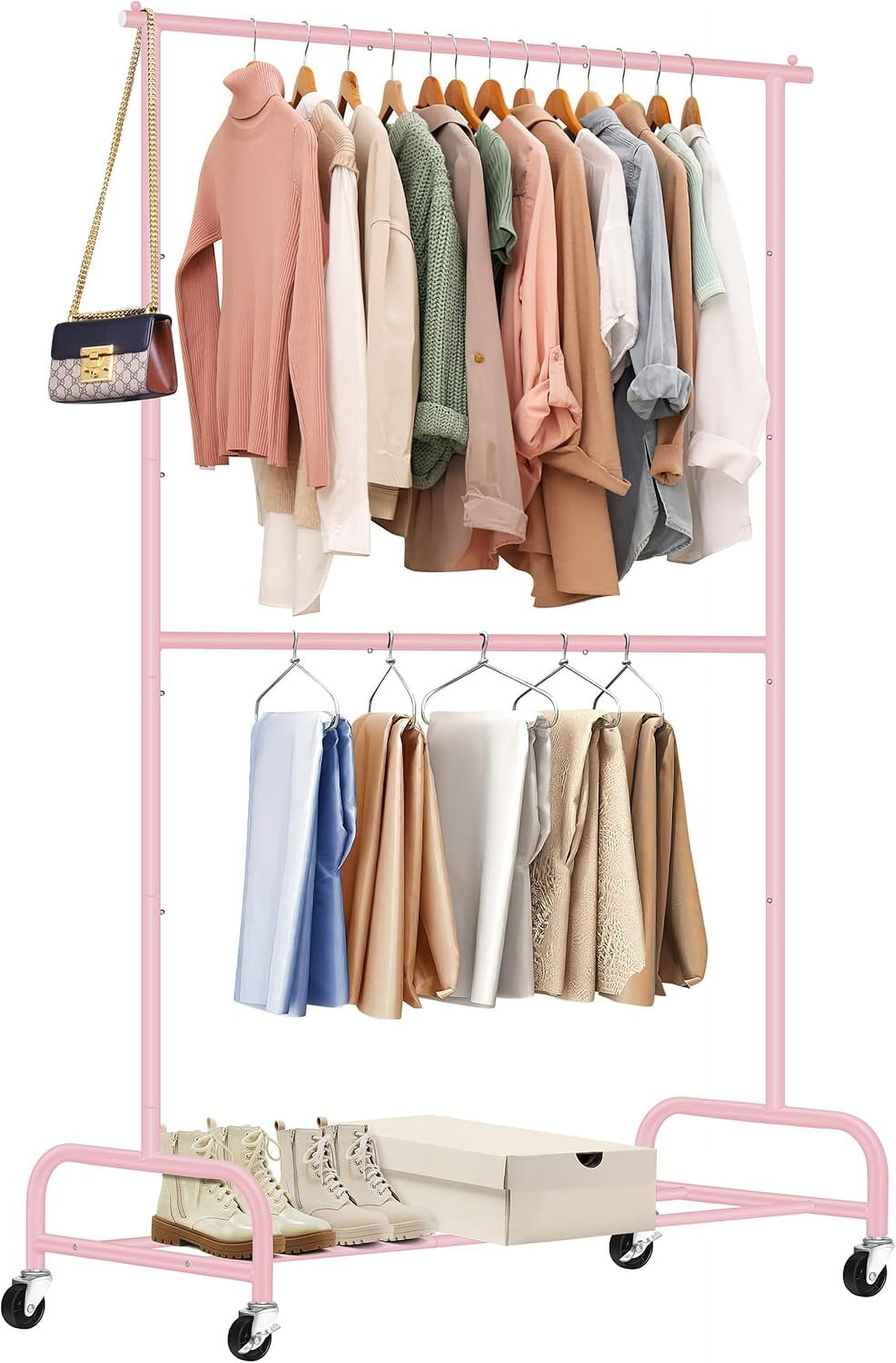 Double Rod Heavy Duty Clothes Racks for Hanging Clothing, Metal Rolling ...