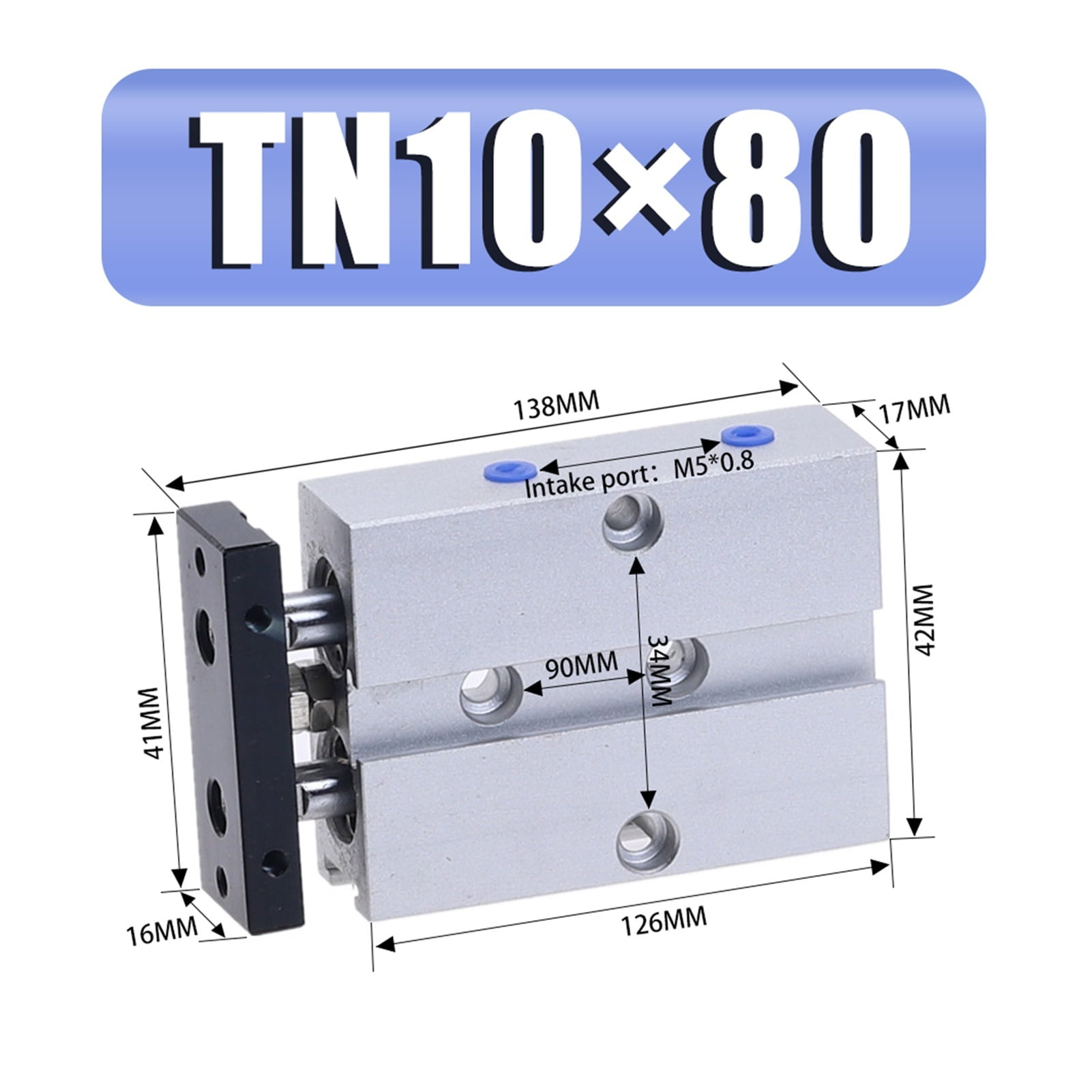 Double Rod Pneumatic Cylinder T-N 10mm Bore 10-150mm Stroke Air ...