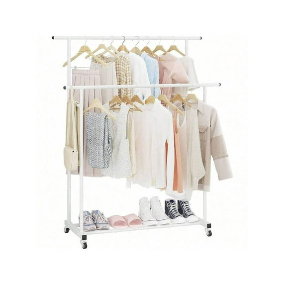 Double Rod Rolling Clothing Rack，Portable Garment Organizer for Bedroom ...