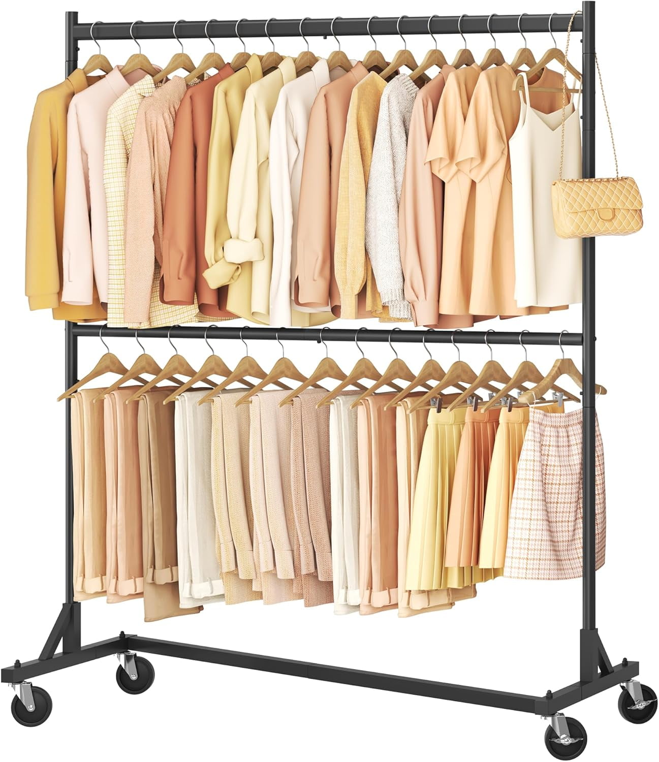 Double Rod Z Rack, Rolling Clothes Racks with Z-Base, Adjustable ...