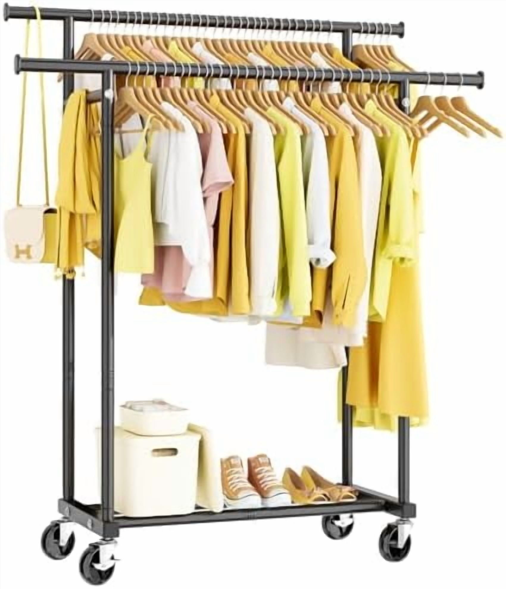 Double Rods Clothes Rack, Rolling Clothing Rack for Hanging Clothes ...