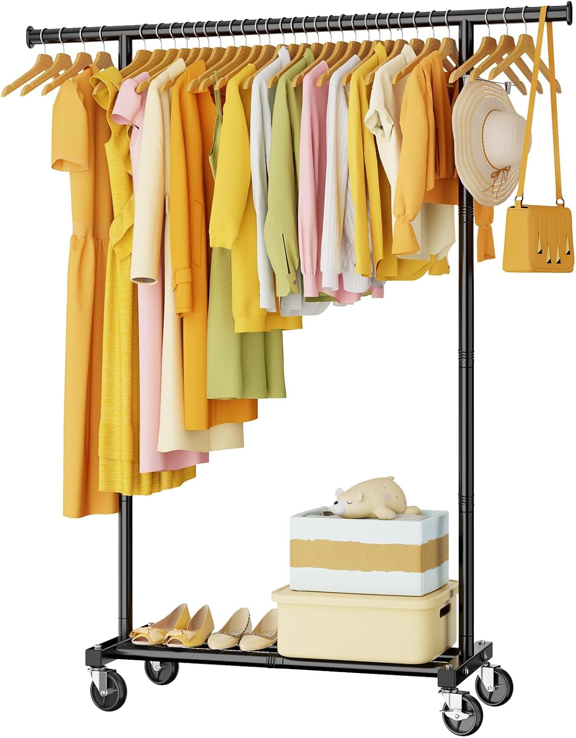 Double Rods Clothes Rack, Rolling Clothing Rack for Hanging Clothes ...