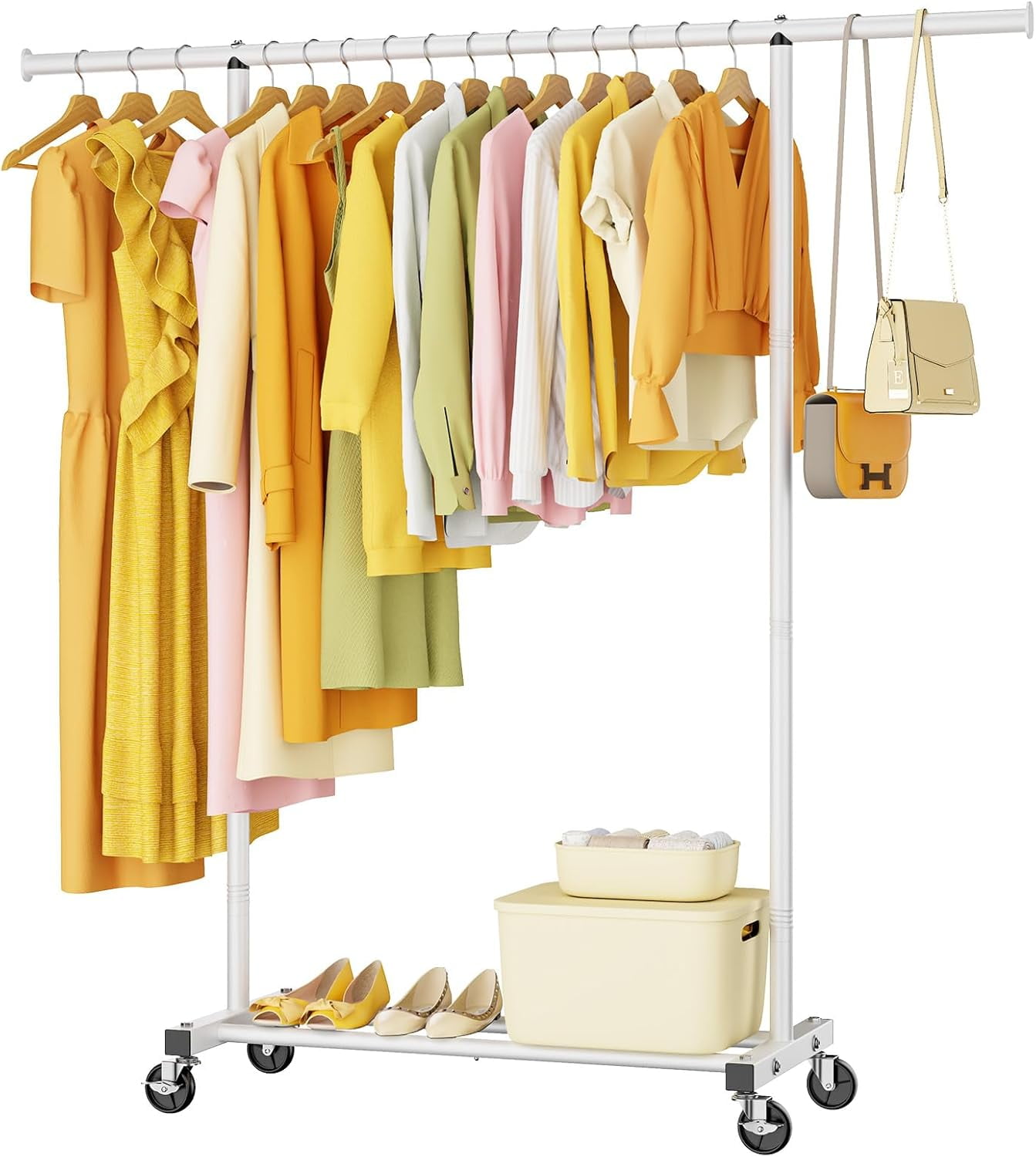 Portable Clothing Clothes Garment Rack Wheels,46.5" L Sturdy Clothing ...