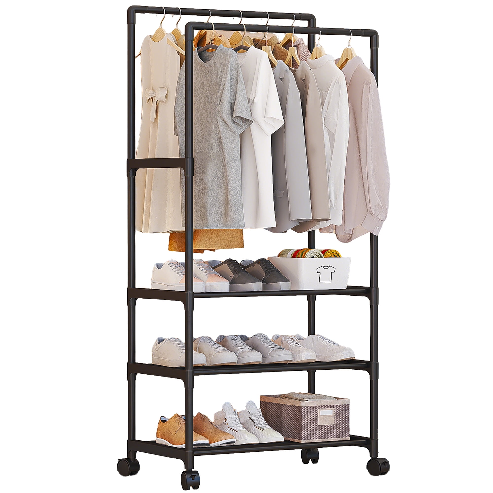 Double Rods Clothes Rack with Wheels, Domaci Portable Clothing Rack ...