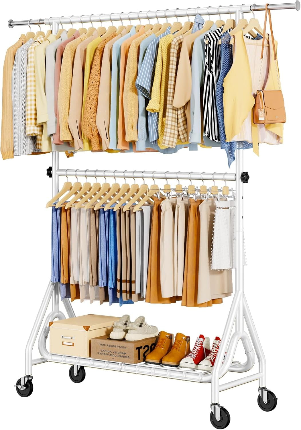 Double Rods Clothing Rack, Heavy Duty Clothes Rack for Hanging Clothes ...