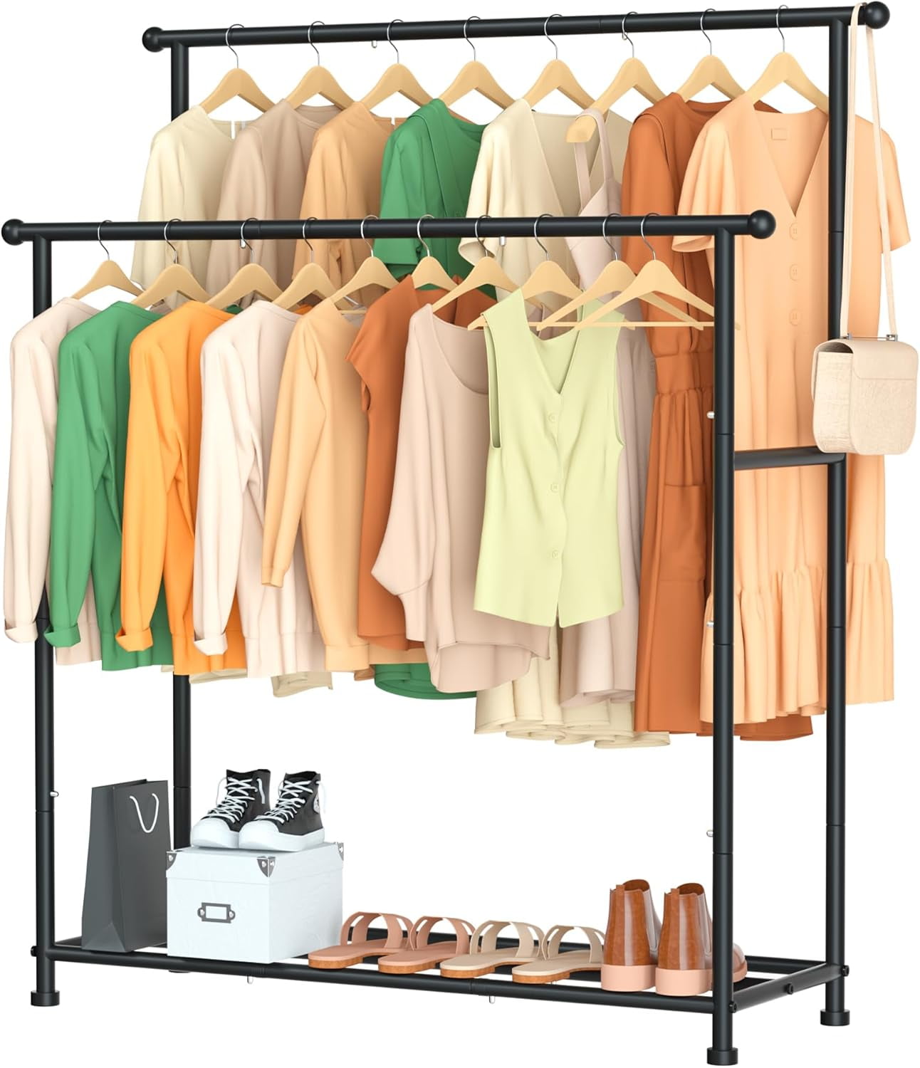 Double Rods Garment Rack Heavy Duty Clothing Rack for Hanging Clothes ...