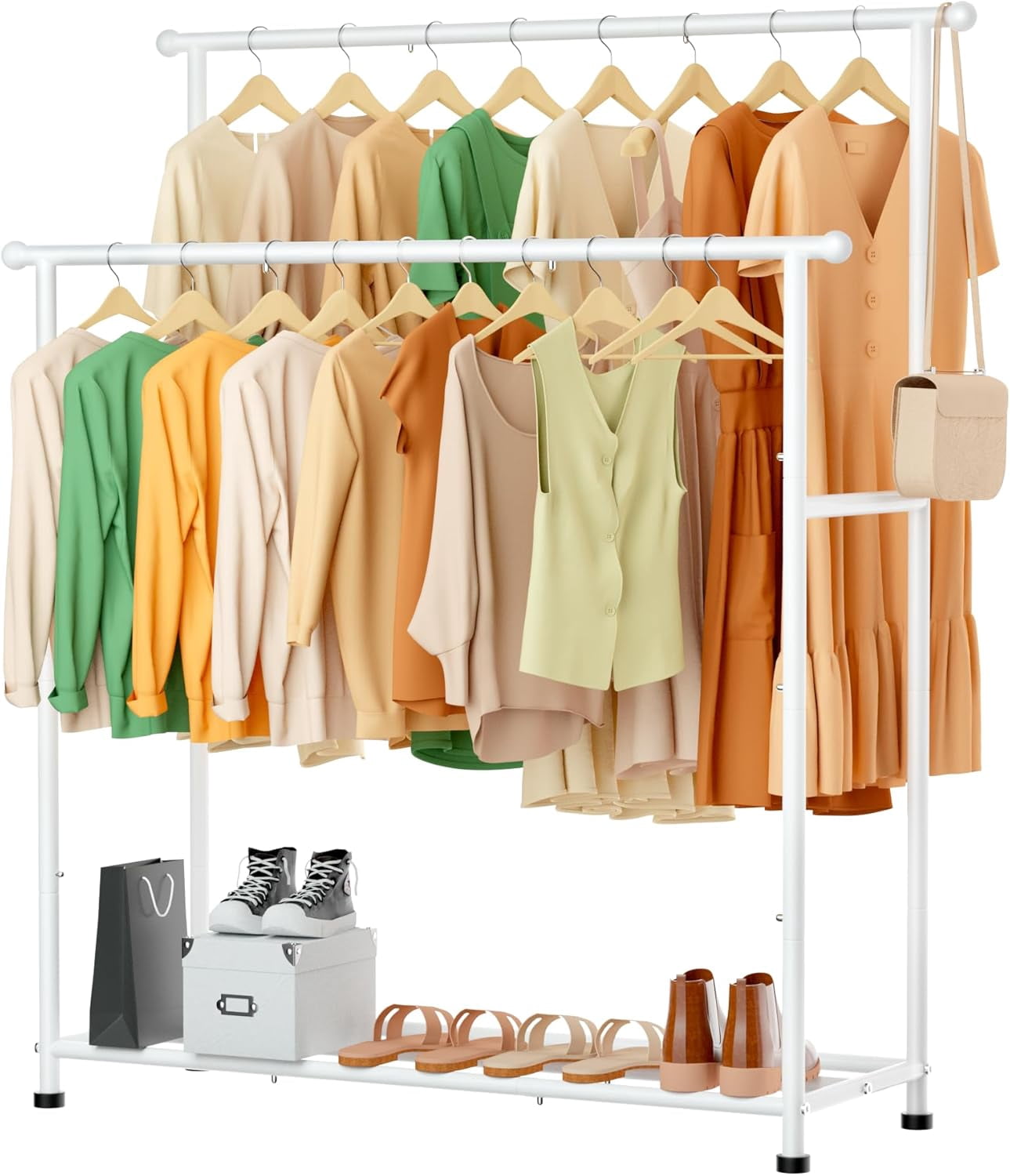 Double Rods Garment Rack Heavy Duty Clothing Rack for Hanging Clothes ...