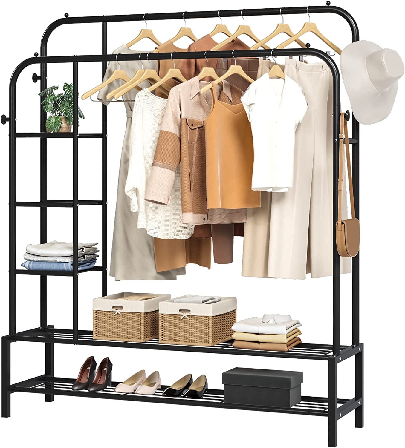 Double Rods Portable Garment Rack for Hanging clothes, 49 * 66 Inch ...