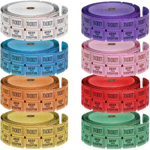 Double Roll Raffle Ticket - Set of 8 Colors (8 Rolls of 2000 Tickets ...
