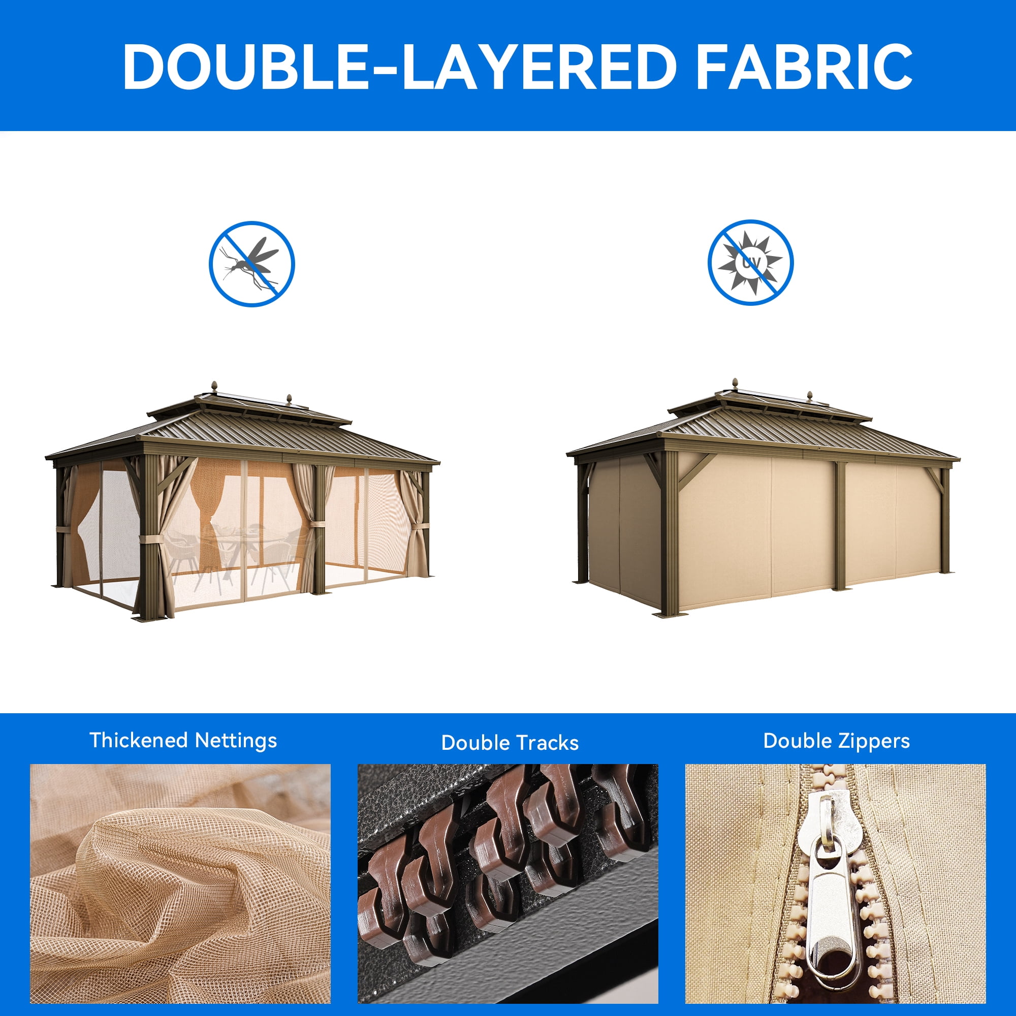 Double Roof Gazebo with Hardtop,Outdoor Gazebo with Netting&Curtains ...