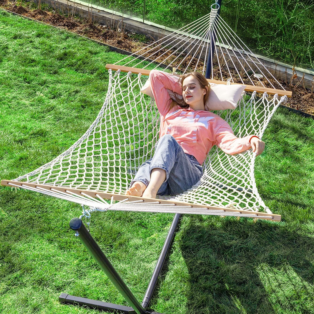 Double Rope Hammock with Stand Included, 12ft Heavy Duty Stand, 2 ...