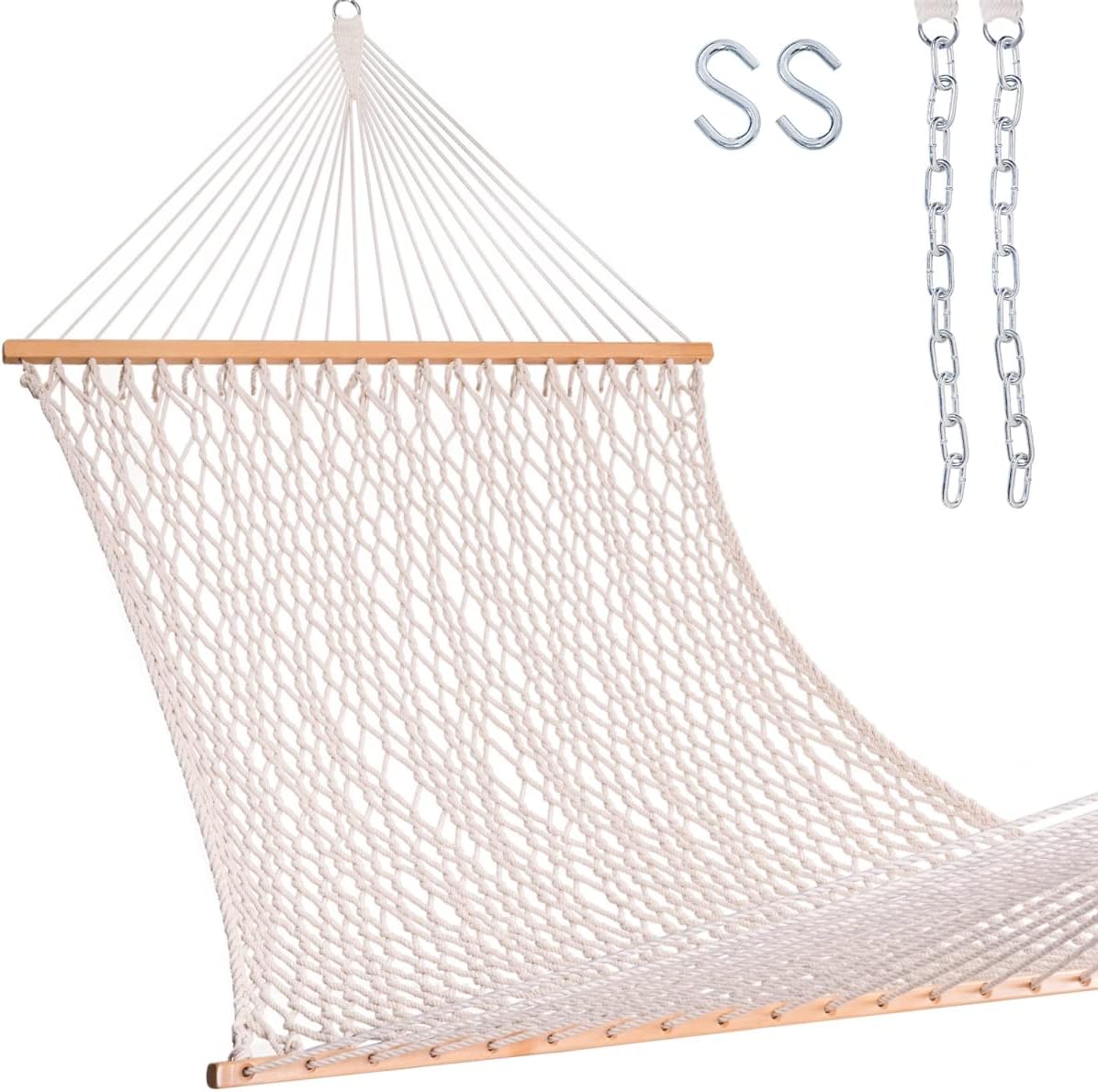 Double Rope Hammocks, 2 Person Hand Woven Cotton Hammock with Spreader ...