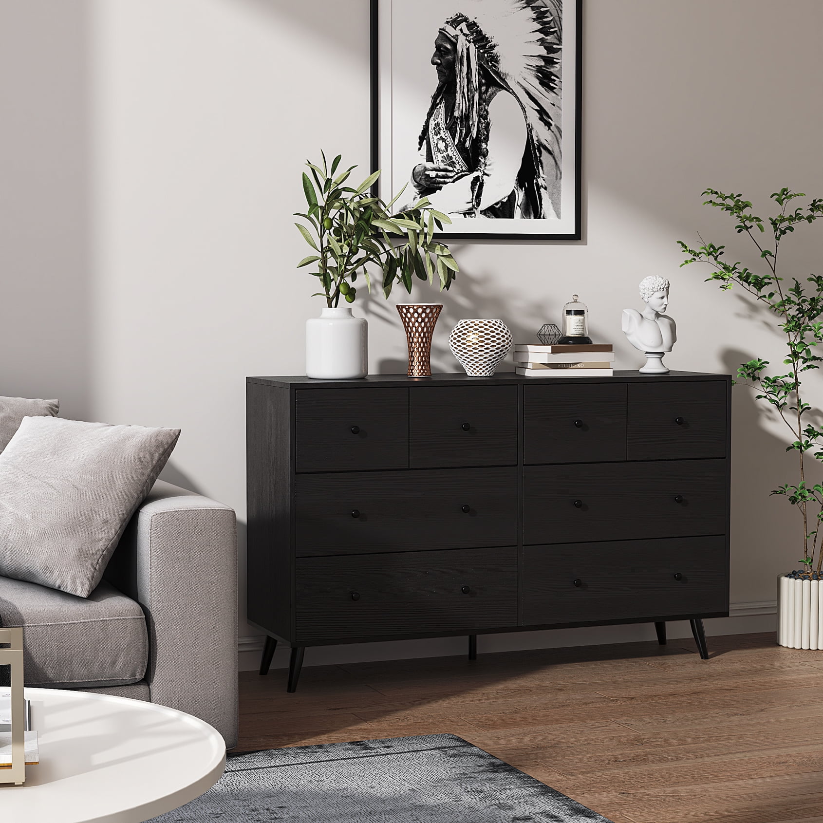 Double Row 3 Tier Storage Caninet with 8 Drawers, Modern Chest of Bins ...