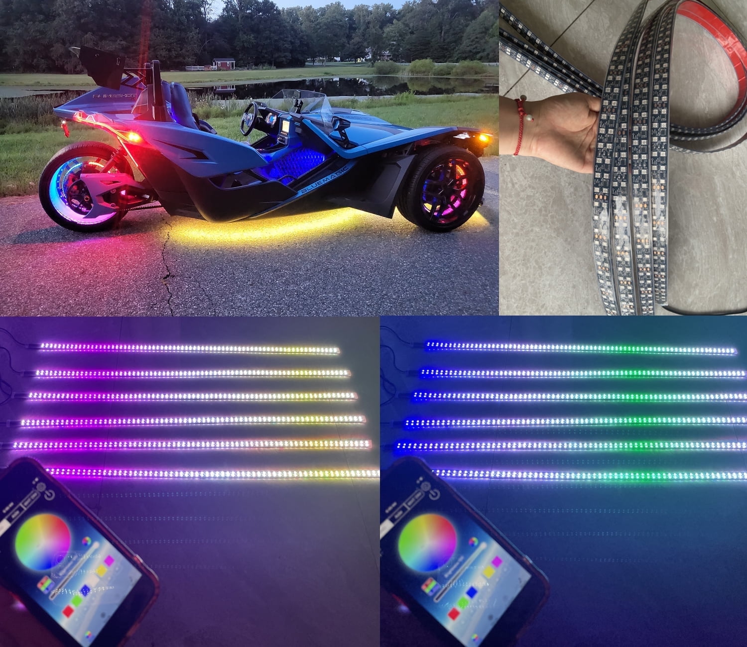Double Row 6X 6.5FT Dream Color LED Car Underglow Light Strips Bluetooth+Remote - Walmart.com