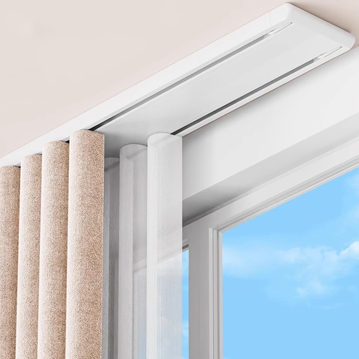 Double Row Ceiling Mounted Curtain Track System, Heavy Duty Silent ...