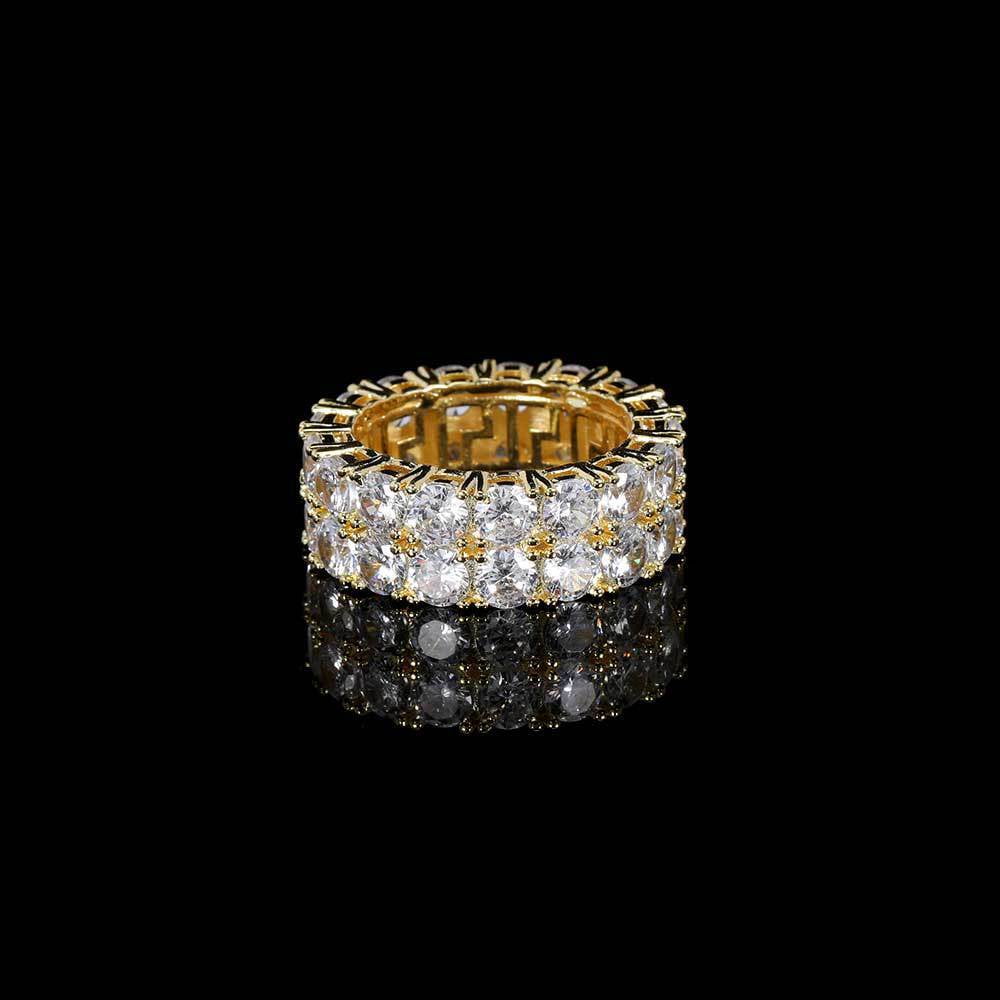 Double Row Ring Full Diamond Hip Hop Fashion Jewelry Geometric Design ...