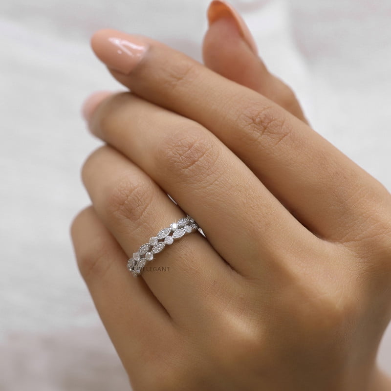 Double Row Half Eternity Band, Round Cut Lab Grown Diamond Band ...