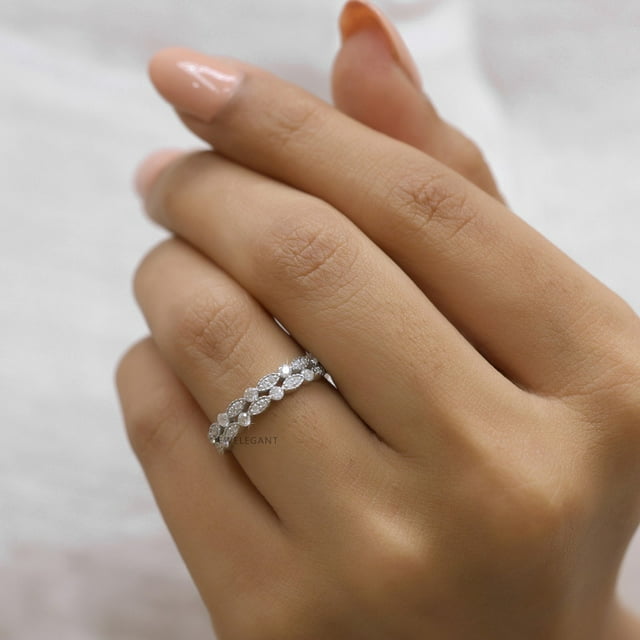Double Row Half Eternity Band, Round Cut Lab Grown Diamond Band ...